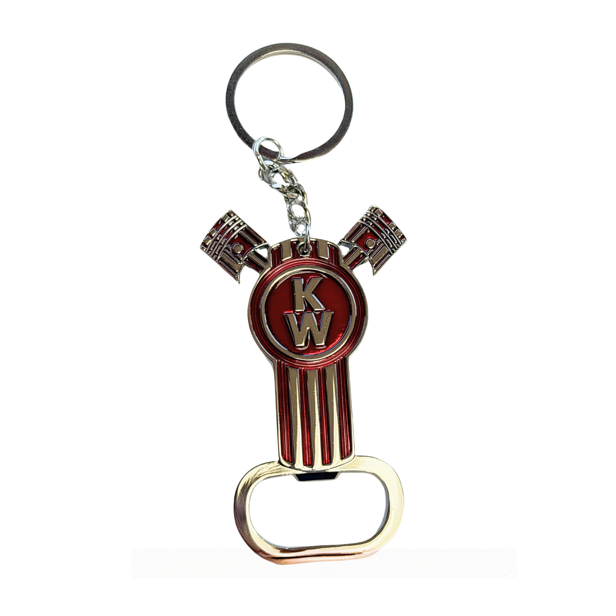 GS Kenworth Bottle Opener Keychain Chrome Zinc Epoxy | Red or Black Logo