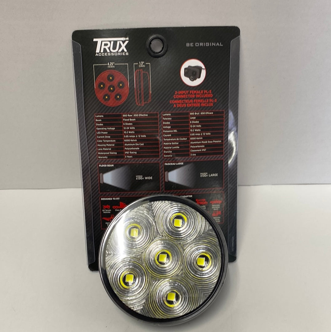 Trux Accessories - 4 Inch Flood Beam Grommet Mount Round LED Work Lamp ...